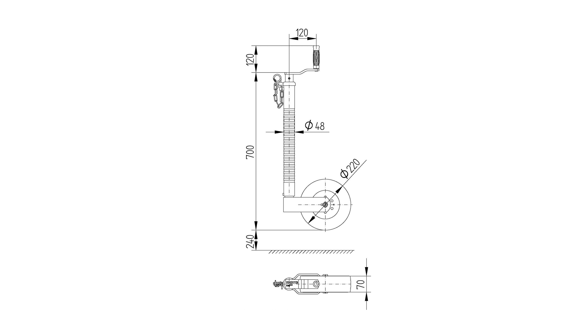 RODA DE APOIO TK48 TUBO ESTRIADO CAPACIDADE 200KG – Knott